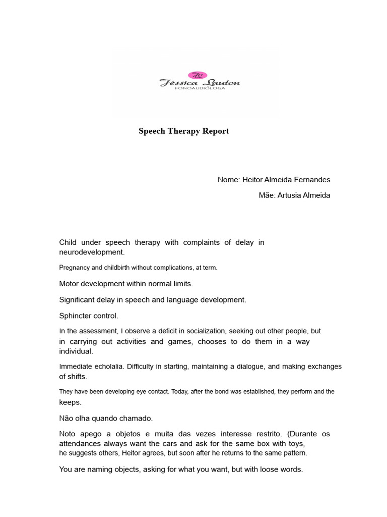 Speech Therapy Report Heitor | PDF