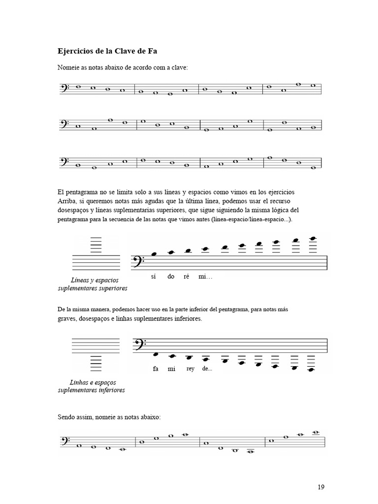 Ejercicios Clave de Fa y Notación Musical | PDF