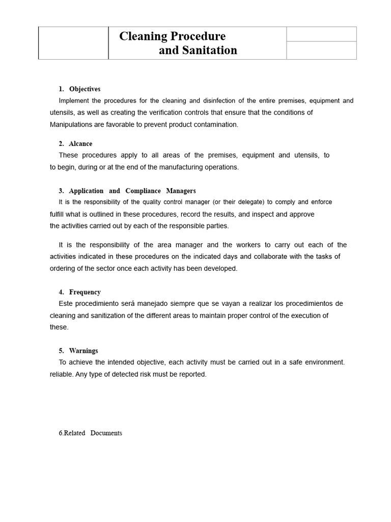 Cleaning and Sanitation Procedures Guide | PDF | Disinfectant ...