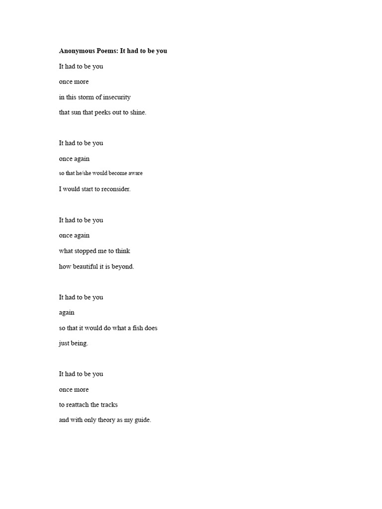 Anonymous Poems - It Had To Be You | PDF