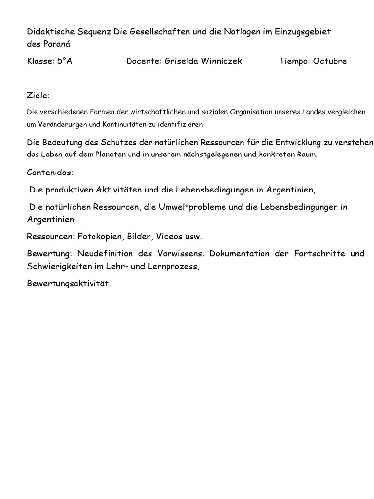 Didaktische Sequenz Die Gesellschaften und die Notsituationen im Einzugsgebiet des Paraná | PDF