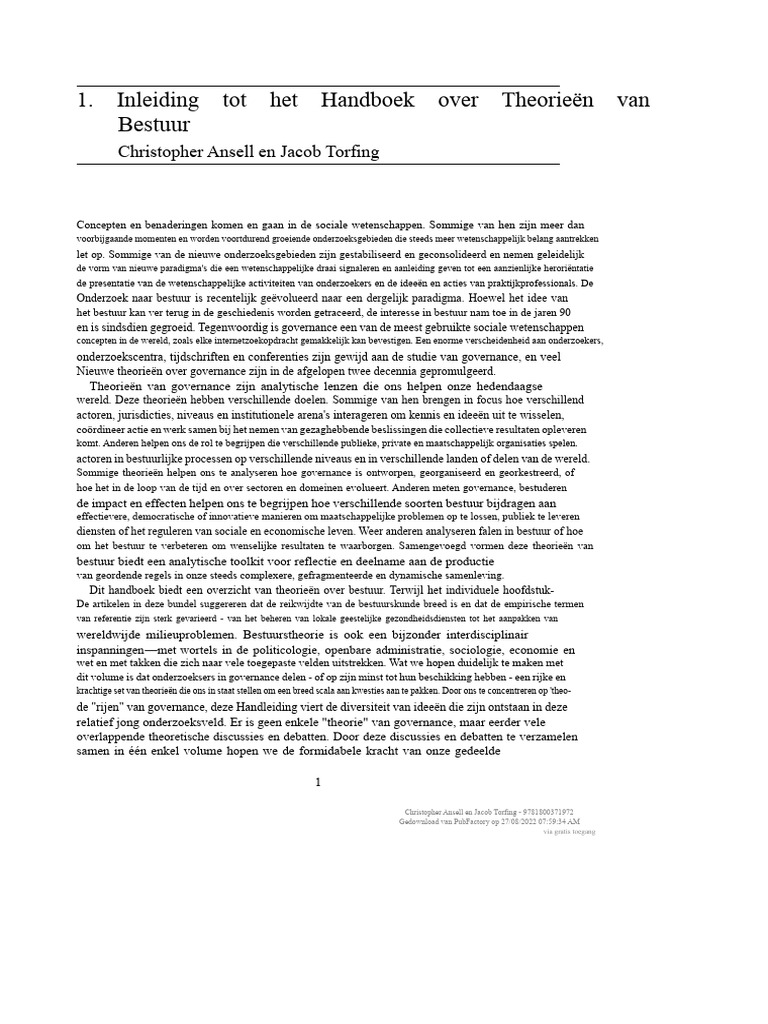 Handboek Over Theorieën Van Bestuur | PDF