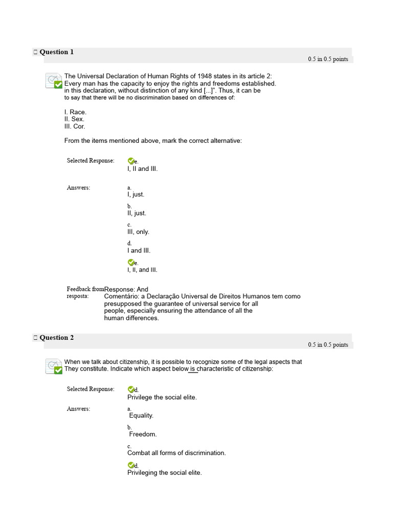 Questionnaire I Human Rights UNIP | PDF | Human Rights | Citizenship