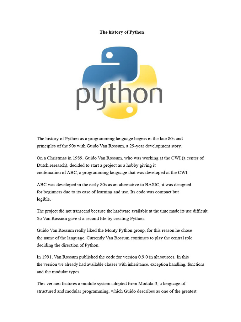 The history of Python.docx | PDF | Python (Programming Language) | Free Software