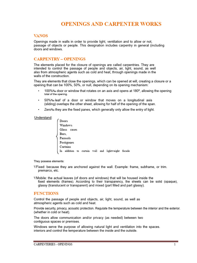 Carpentry and Openings Explained | PDF | Door | Window