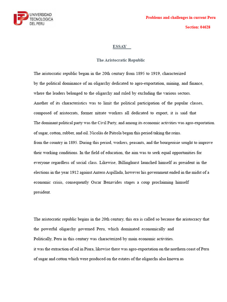 Aristocratic Republic ESSAY | PDF | Peru | South America