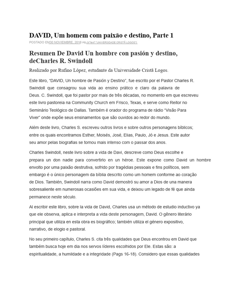 David Um Homem Com Paixão e Destino Parte 1 | PDF | Deus | Jesus