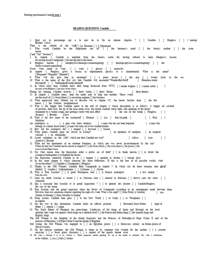 Ob 101b66 Questions-Candide | PDF | Candide