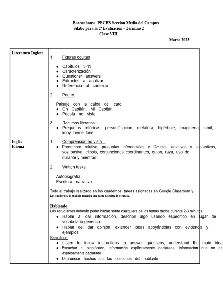 8-2 Evaluación Término-2 Clase VIII | PDF | Lingüística