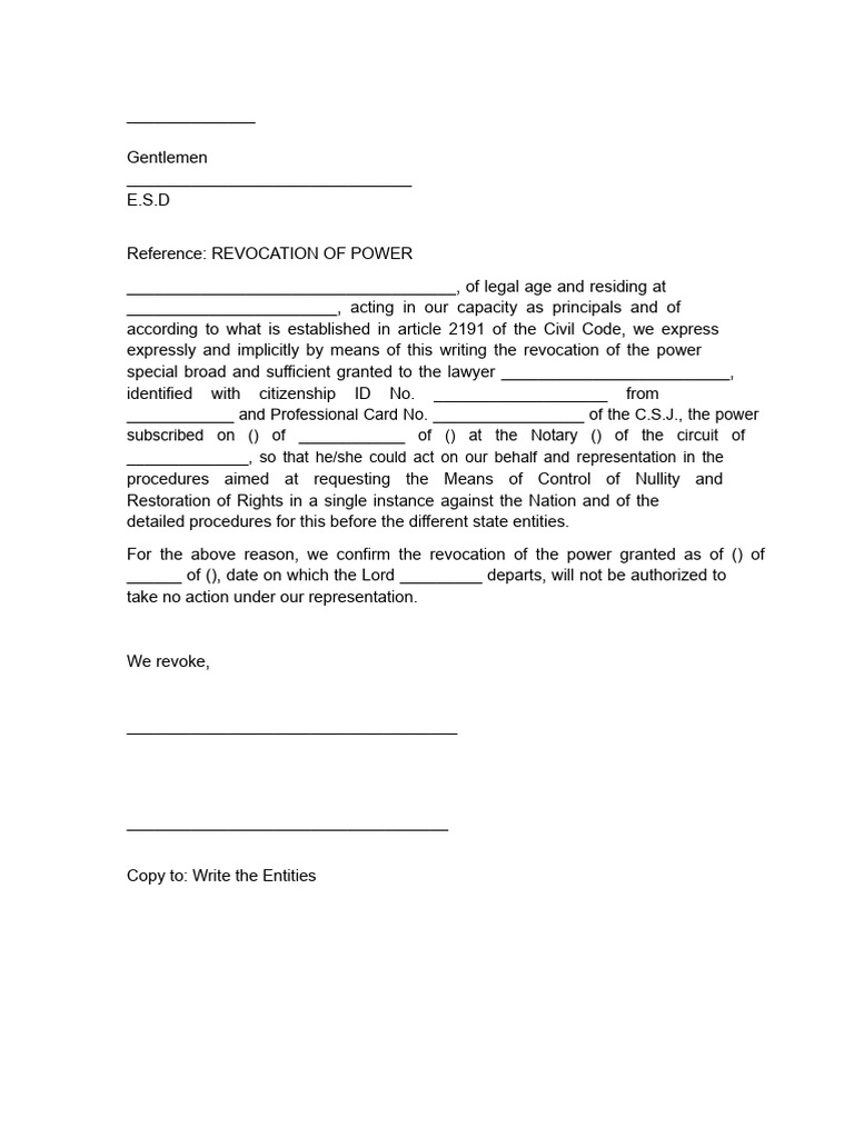 Model Revoke of Power of An Attorney | PDF