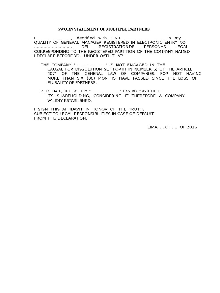 Sworn Statement of Company Partners | PDF