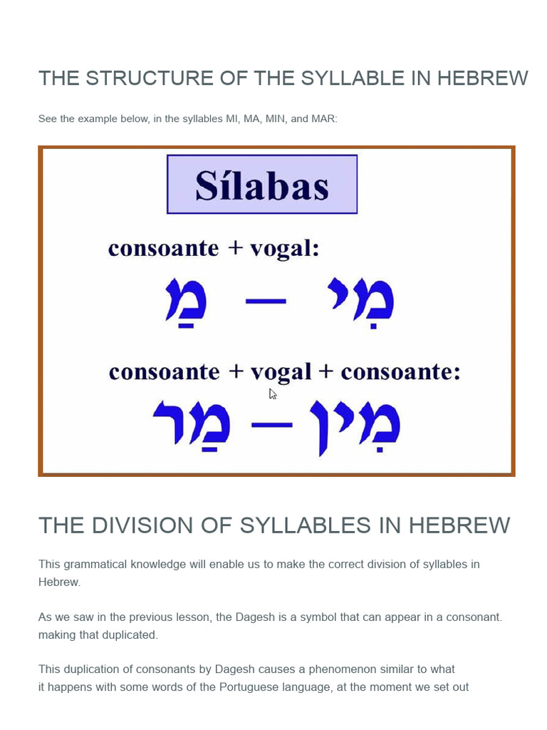 The Structure of The Syllable in Hebrew | PDF