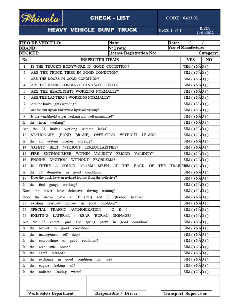 Vehicle Check-List P.pickup. | PDF | Truck | Vehicles
