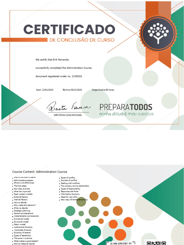 Administration Course Completion Certificate | PDF