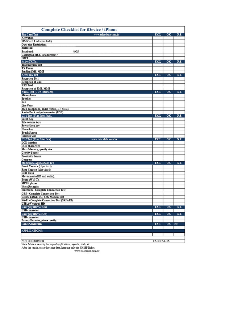 iPhone SIM Card and Functionality Checklist | PDF