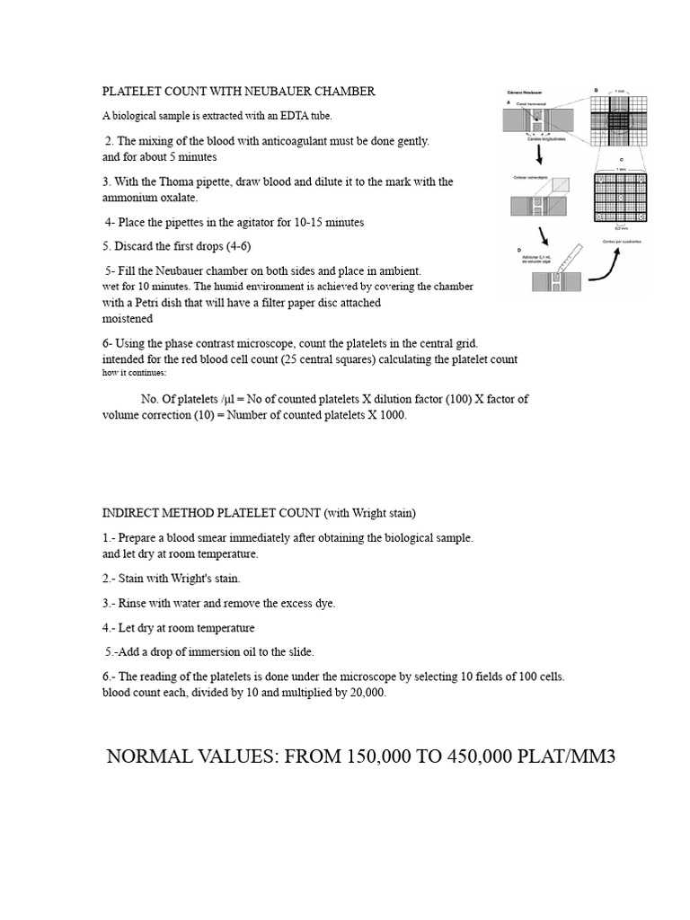 Platelet Count with Neubauer Chamber | PDF | Platelet | Coagulation