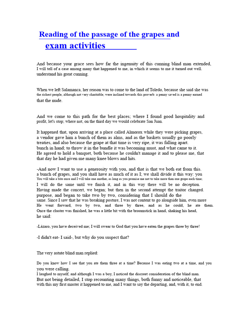 Chapter of the Grapes (Lazarillo) | PDF