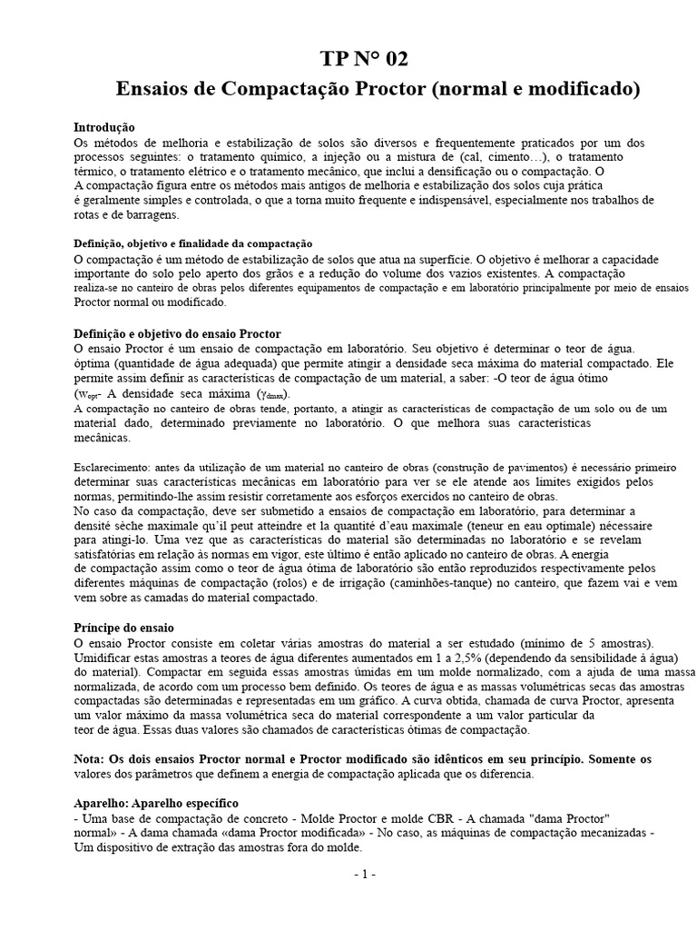 Ensaio de Compactação Proctor (Normal e Modificado)[1] | PDF | Solo ...