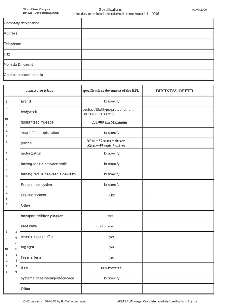 Bus Specifications Document | PDF | Vehicles | Automotive Technologies