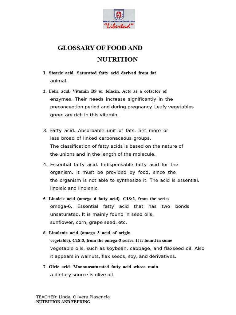 Glossary of Food and Nutrition | PDF | Diet & Nutrition | Nutrition