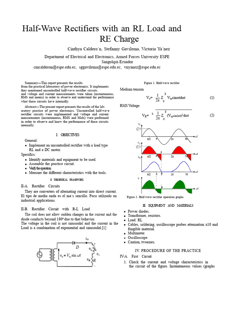 Half-wave rectifiers with RL load | PDF | Rectifier | Root Mean Square