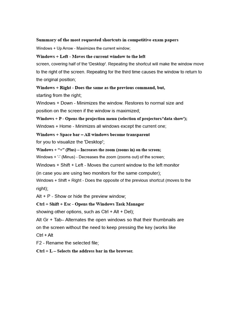Summary of the Most Requested Shortcuts in Competitive Exams | PDF ...