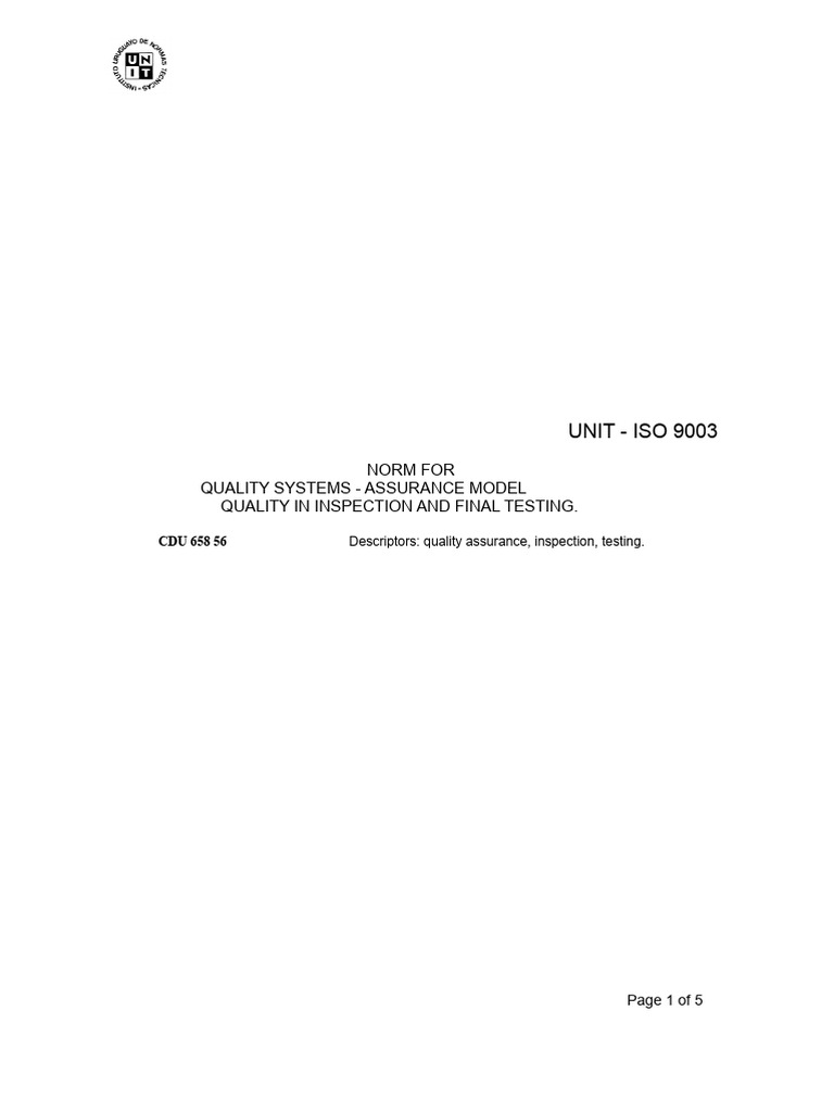 ISO 9003 STANDARD UNIT Quality in Final Inspections and Tests | PDF ...