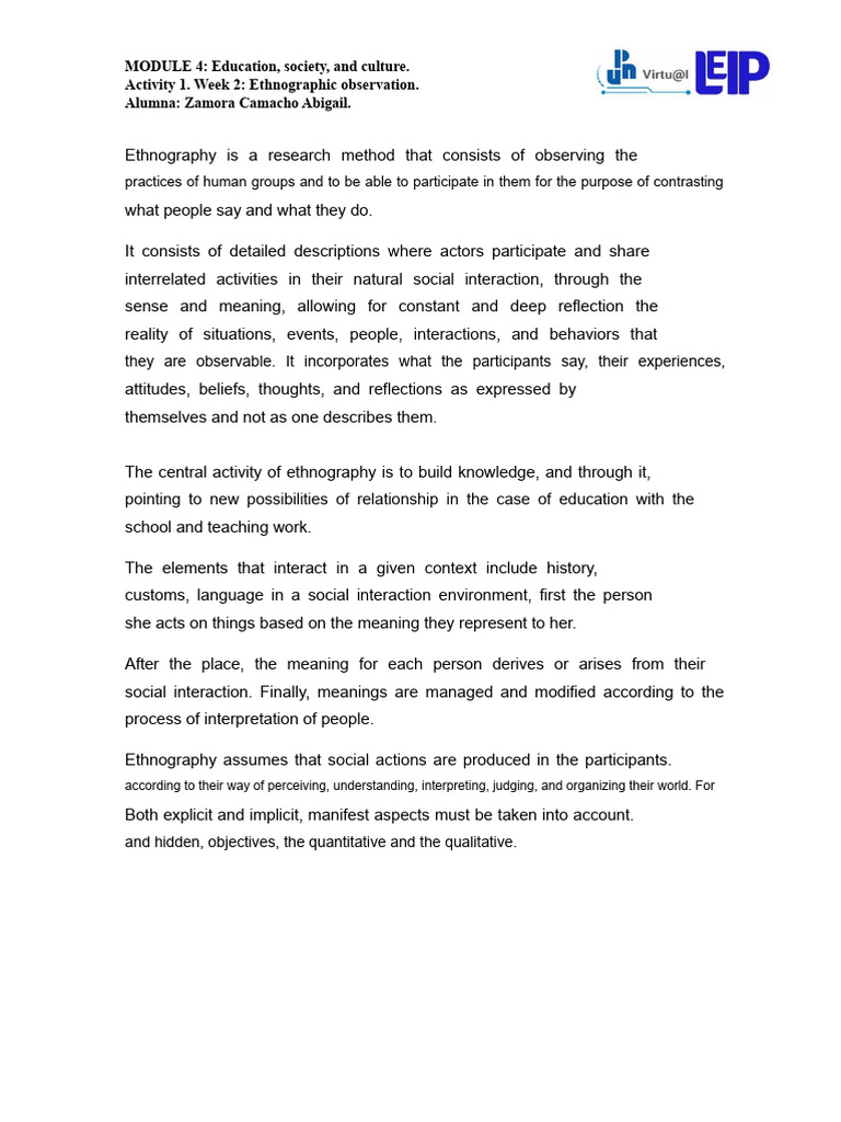 AZamora - The Ethnographic Observation | PDF