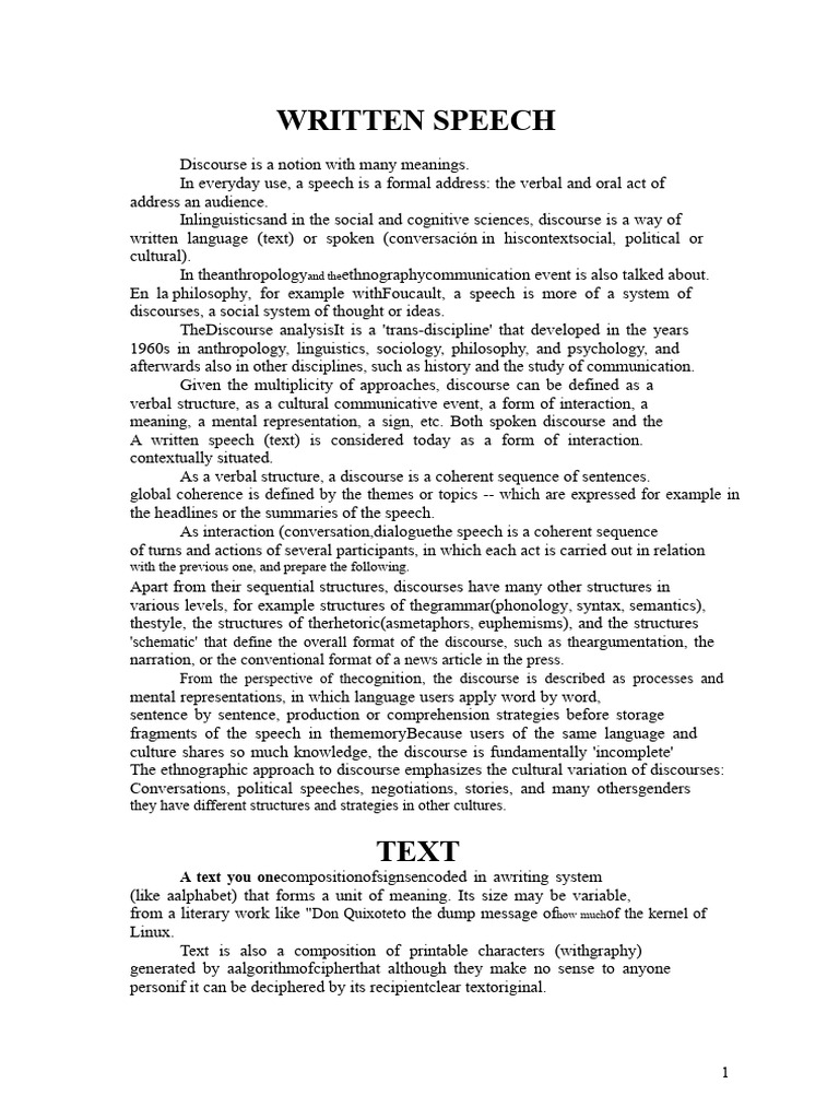 Written Speech | PDF | Discourse | Lexicon