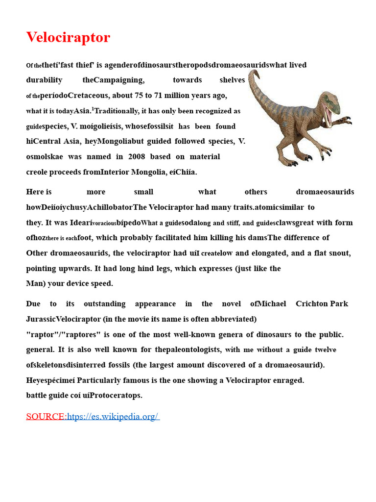 Velociraptor | PDF | Dinosaurs | Zoology