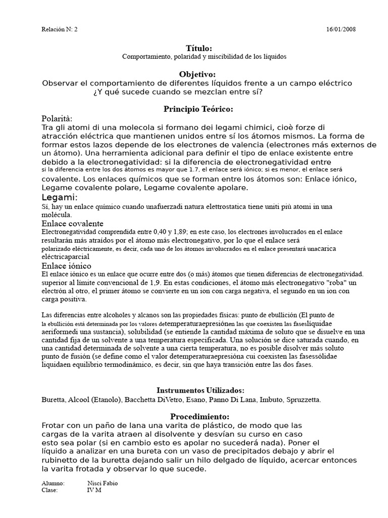 Relación Polaridad | PDF | Enlace químico | Enlace covalente
