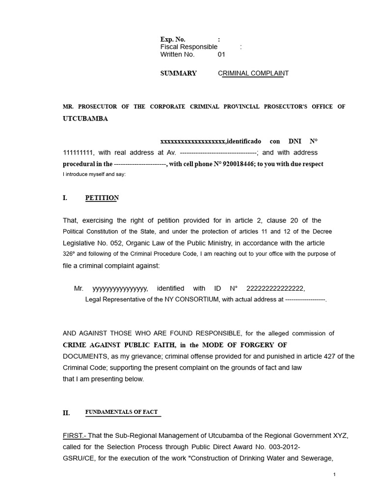Complaint Model - Forgery | PDF | Forgery | Crimes