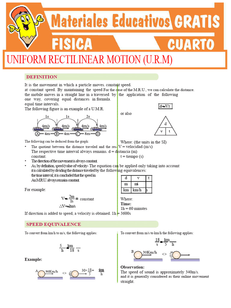 MRU for Fourth Grade of Secondary School (2) | PDF | Speed | Velocity