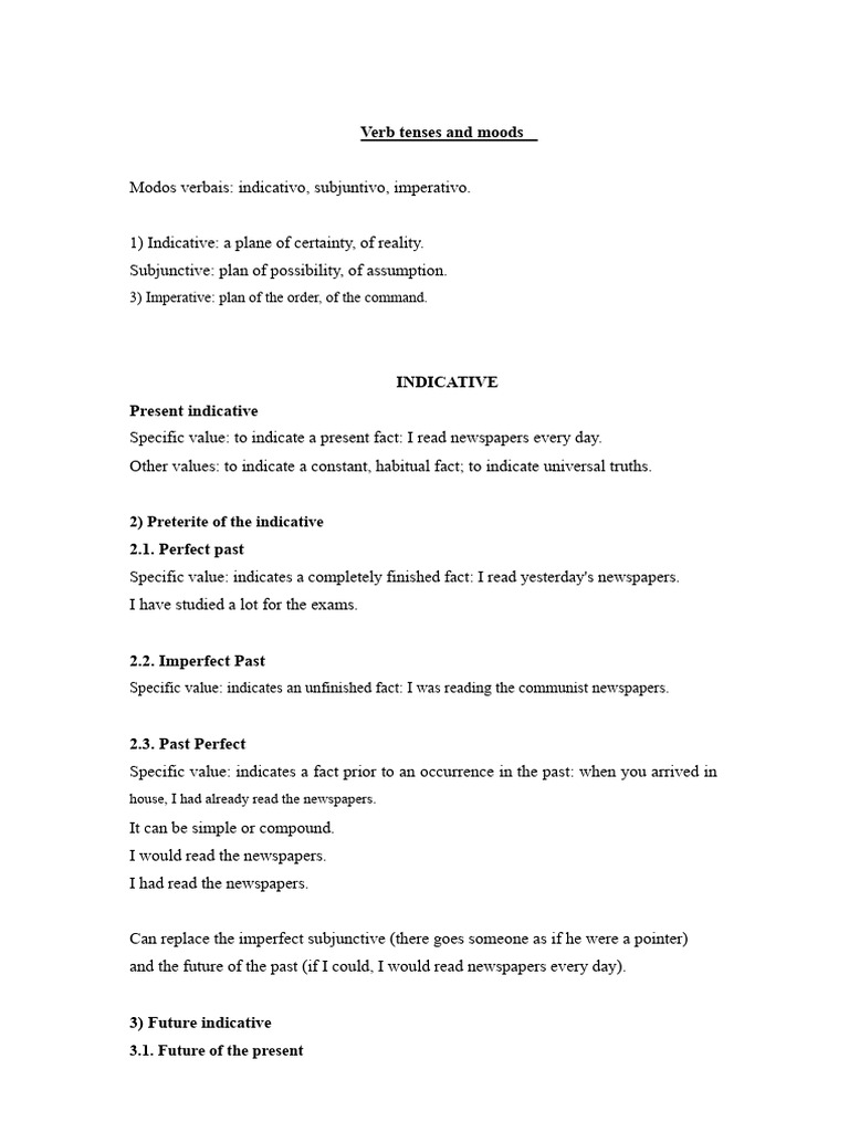 Tenses and Verb Moods | PDF | Grammatical Tense | Linguistics