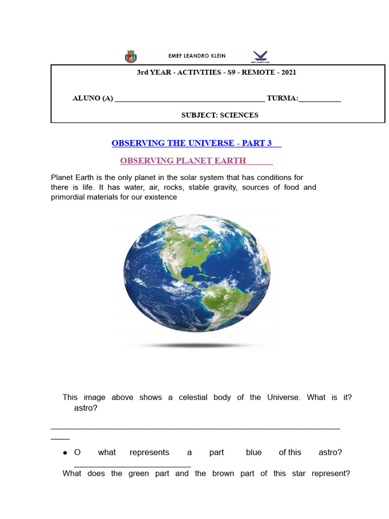 S9 - 3rd Year - Science - Observing The Universe - Part 3 | PDF | Earth ...