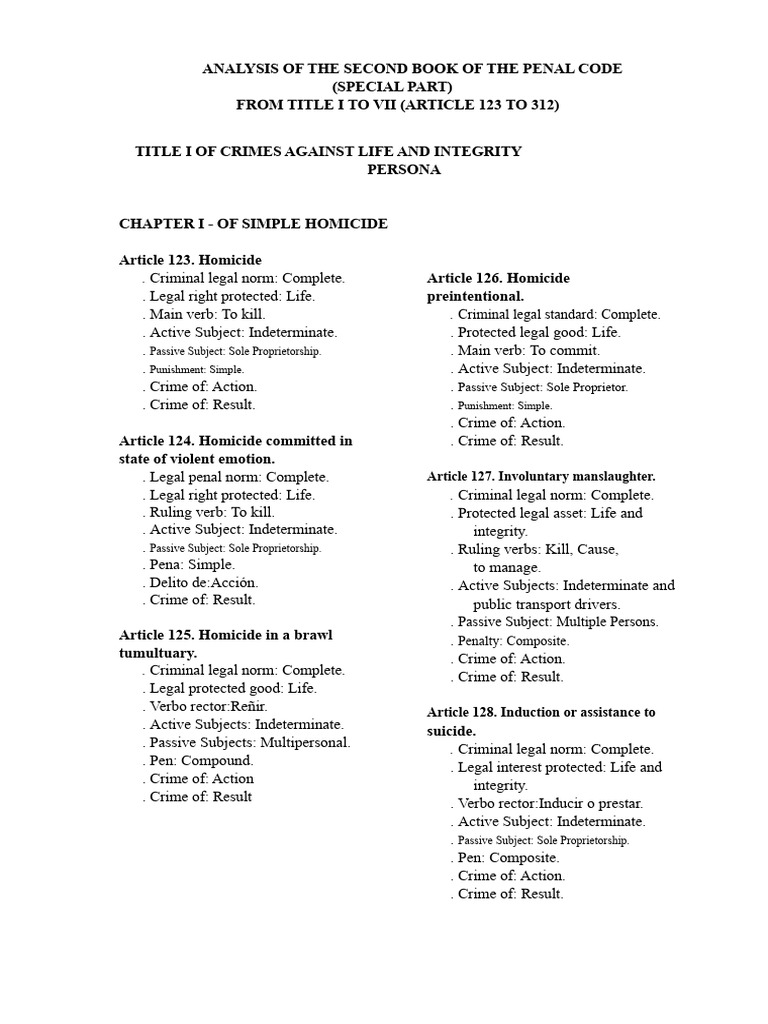 Analysis of The Second Book of The Penal Code | PDF | Crimes | Crime ...