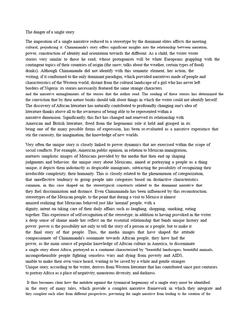 The Danger of A Single Story | PDF | Narrative | Stereotypes