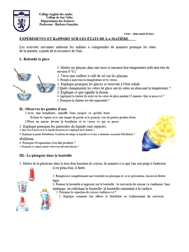 Expériences sur les états de la matière | PDF | Glace | Papier