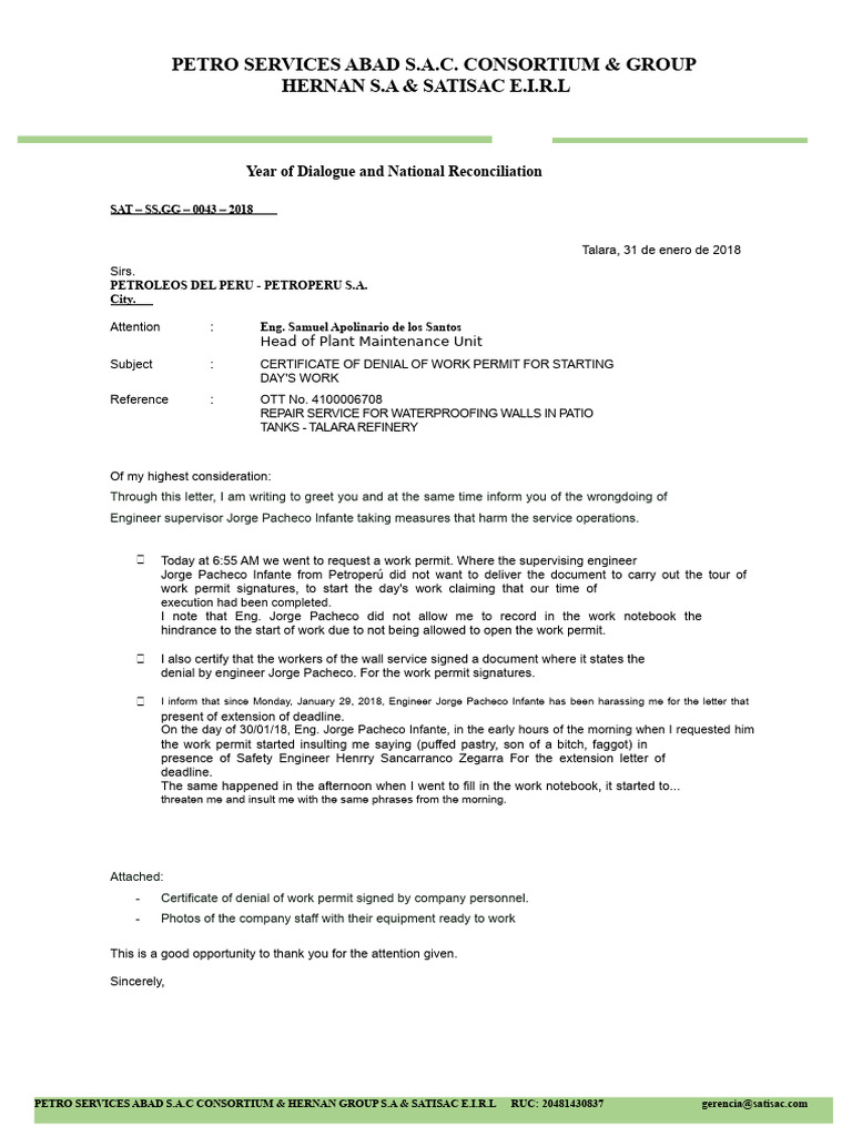 LETTER SAT-SSGG-0043-2018 Certificate of Denial of Work Permits | PDF