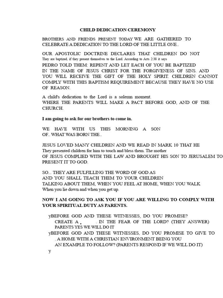 Child Dedication Ceremony Guide | PDF | Baptism | God In Christianity