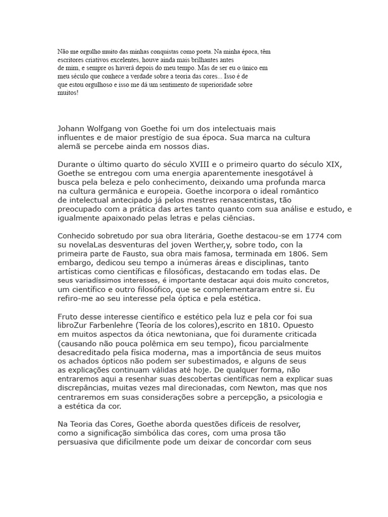 A Psicologia das Cores em Goethe | PDF | Cor | Johann Wolfgang Von Goethe