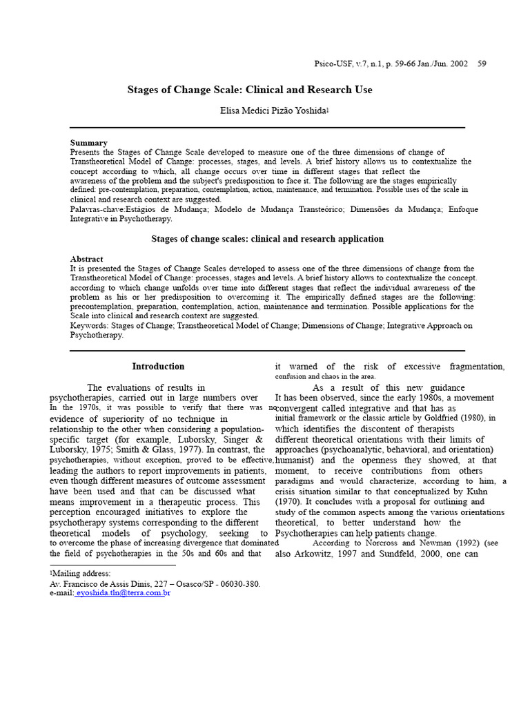 Stages of Change Scale Overview | PDF | Psychotherapy | Clinical Psychology