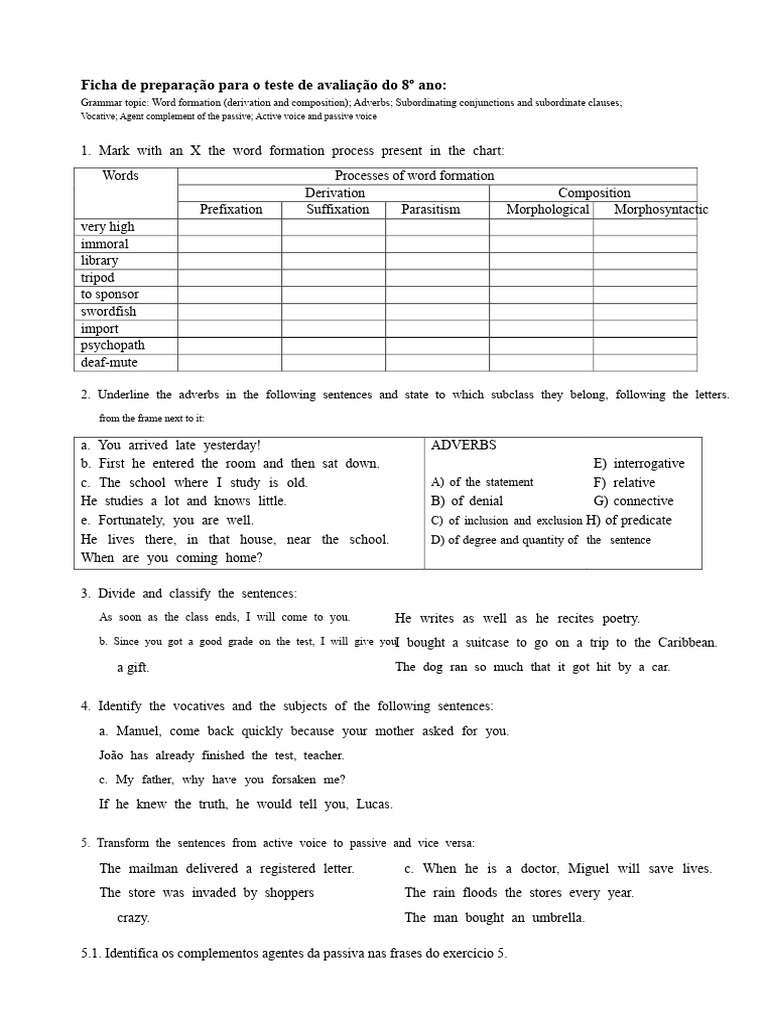 Preparation Sheet For The 8th Grade Assessment Test | PDF | Sentence ...