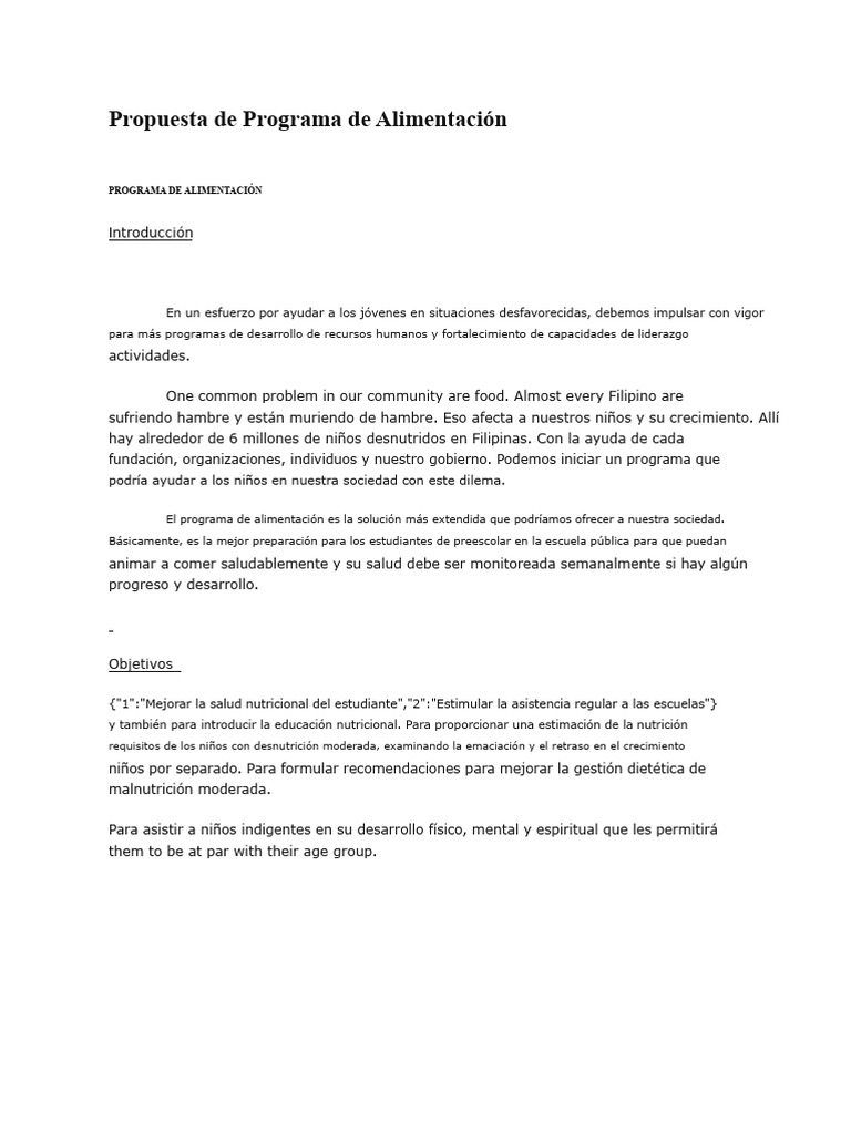 Programa de Alimentación para Niños Desnutridos | PDF | Desnutrición ...