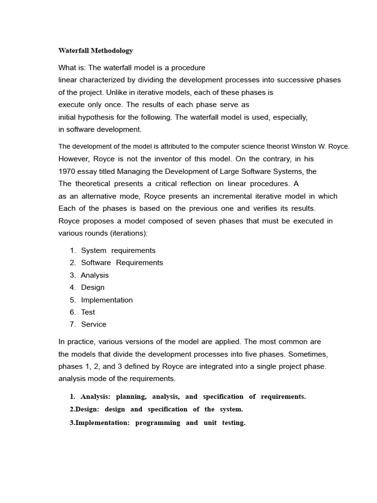 Waterfall Methodology.docx | PDF | Software Testing | Software ...