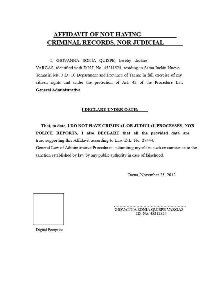 Affidavit of No Criminal Record | PDF