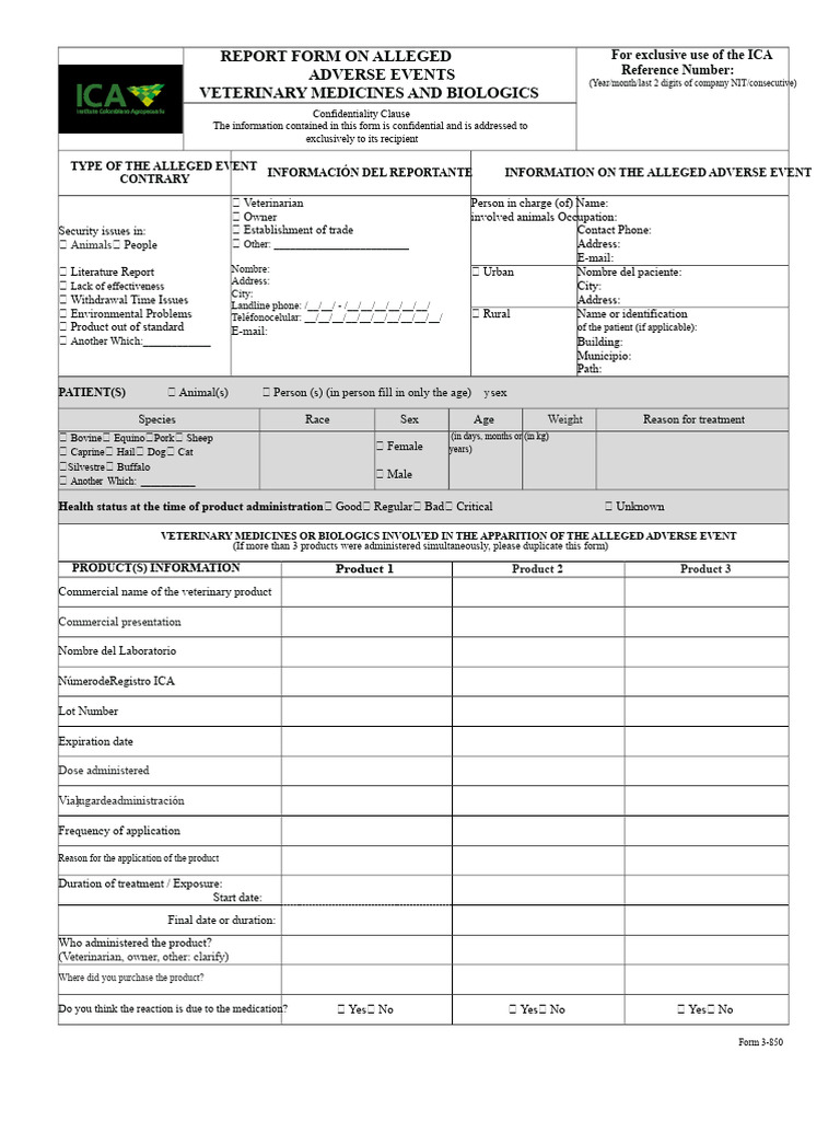 Form-ICA-3-850-Report of Suspected Adverse Events | PDF | Veterinary ...