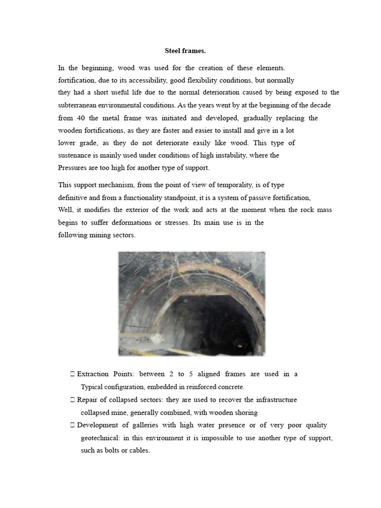 Steel Frames in Mining Support Systems | PDF | Tunnel | Metals