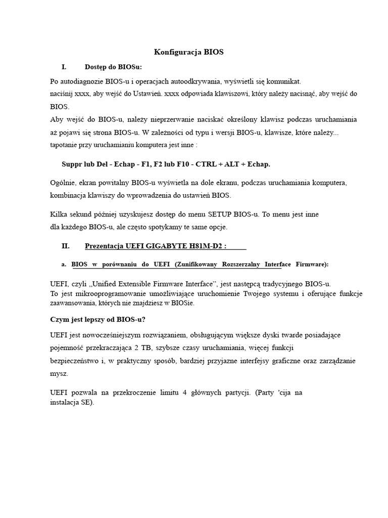 Konfiguracja BIOS 1 | PDF