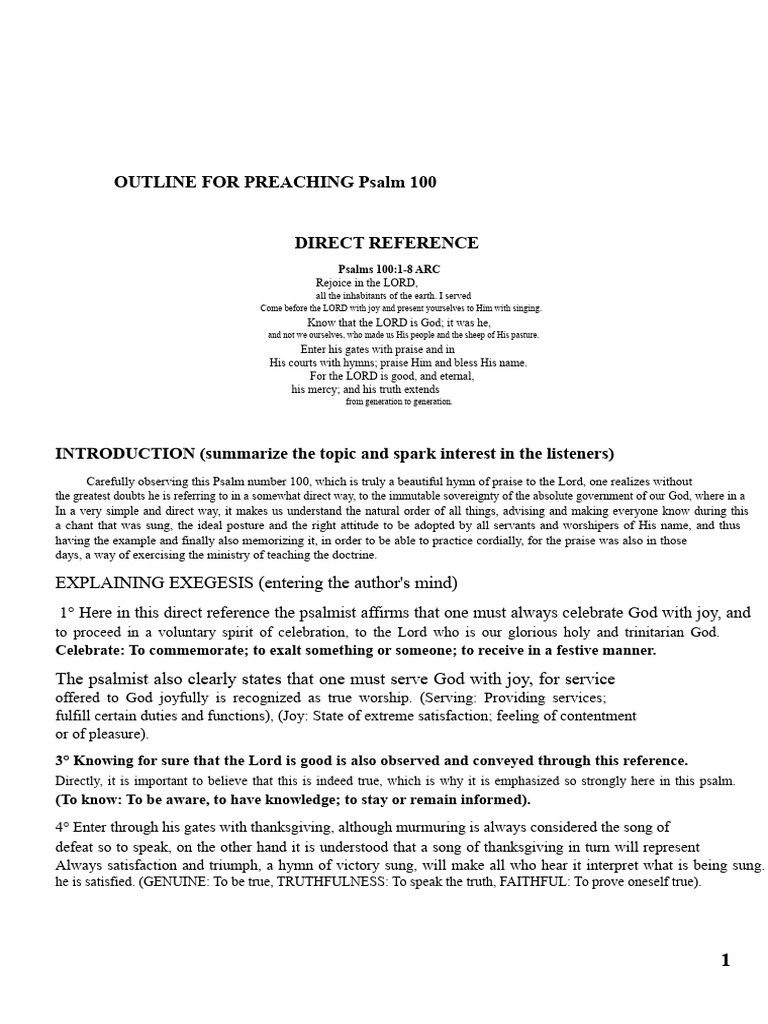 Preaching Outline for Psalm 100 | PDF | God | Psalms